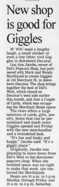 Today in Del's History: Giggles Brings Fun and Cheer to Decatur Since ...