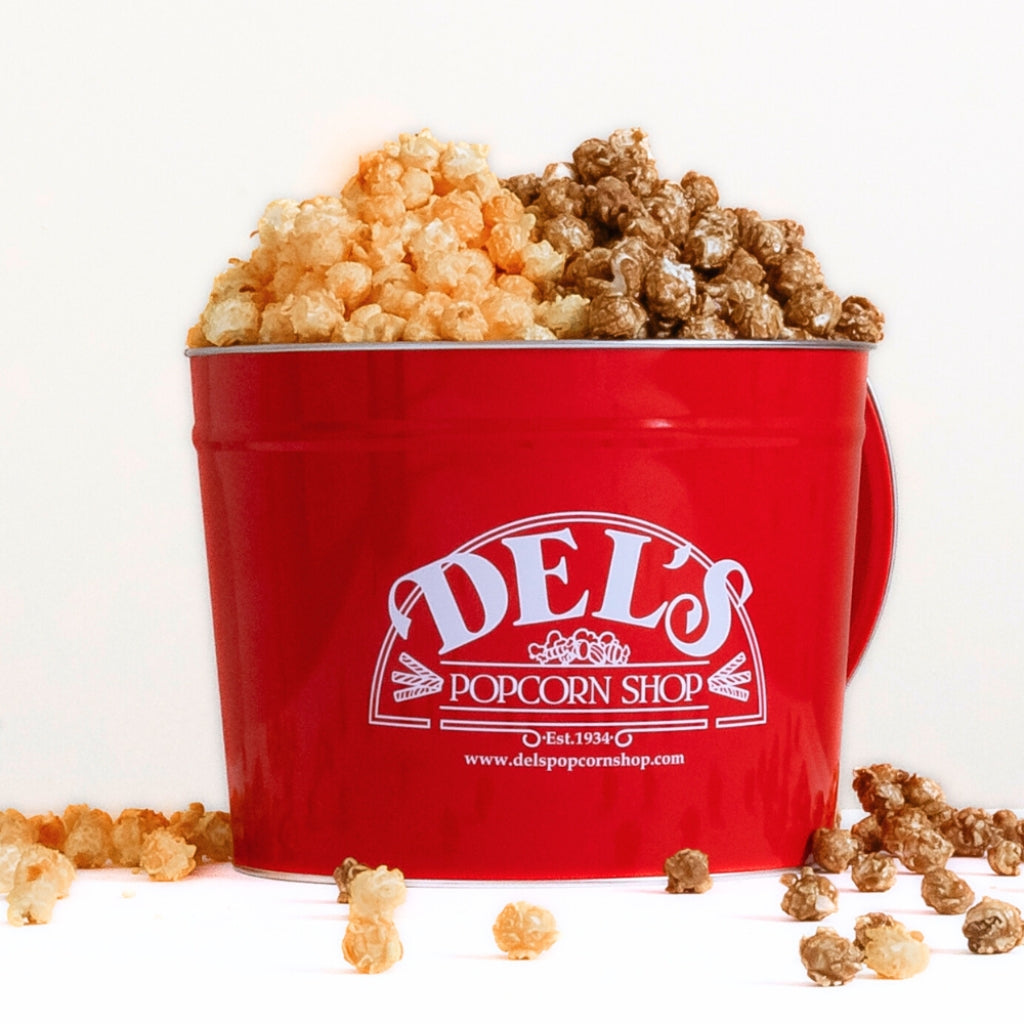 Popcorn Tin 3 Flavors | Caramel, Cheese & Seasoned Popcorn – Del's ...